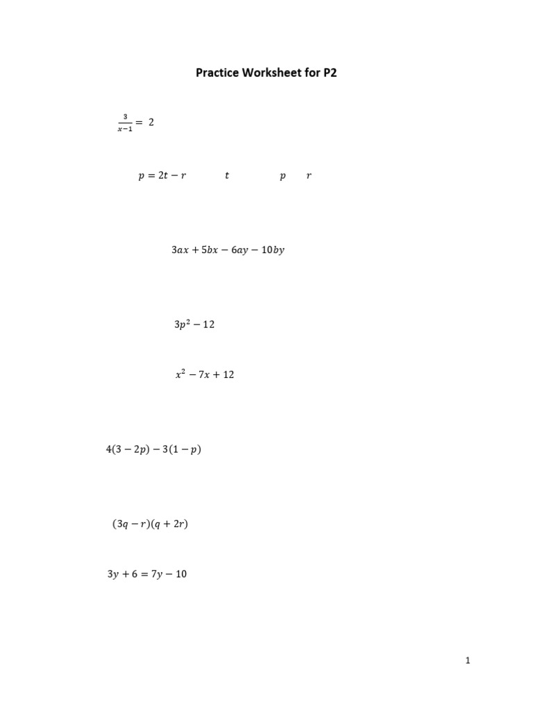 Practice Worksheet For P2 | PDF