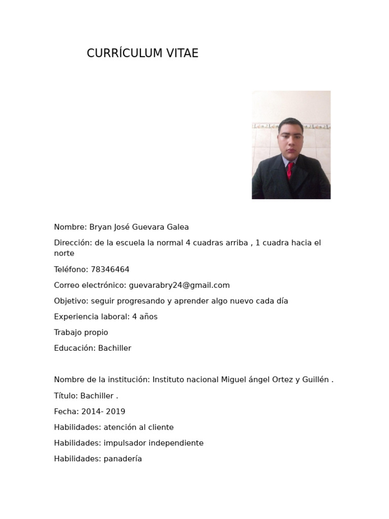 Currículum Vitae de Bryan Guevara | PDF