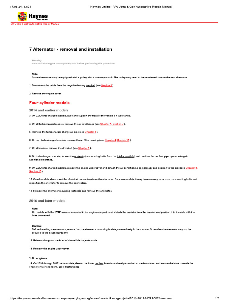 5 Engine Electrical Systems 7 Alternator - Removal and Installation ...