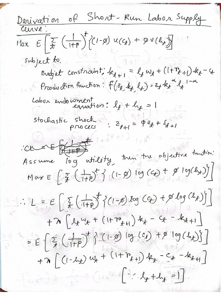 RBC Necessary Derivations Using Log Utility Except Indivisible Labor ...
