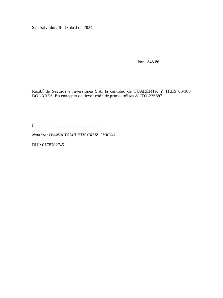 RECIBO DEVOLUCION DAÃ_OS | PDF