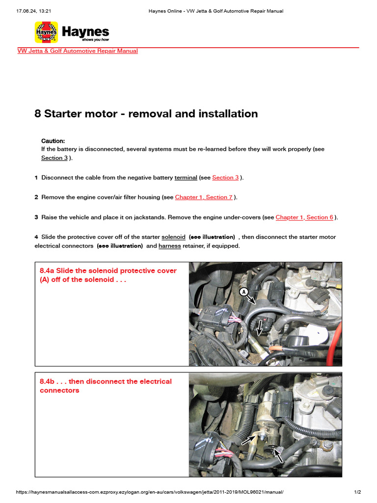 5 Engine Electrical Systems 8 Starter Motor - Removal and Installation | PDF