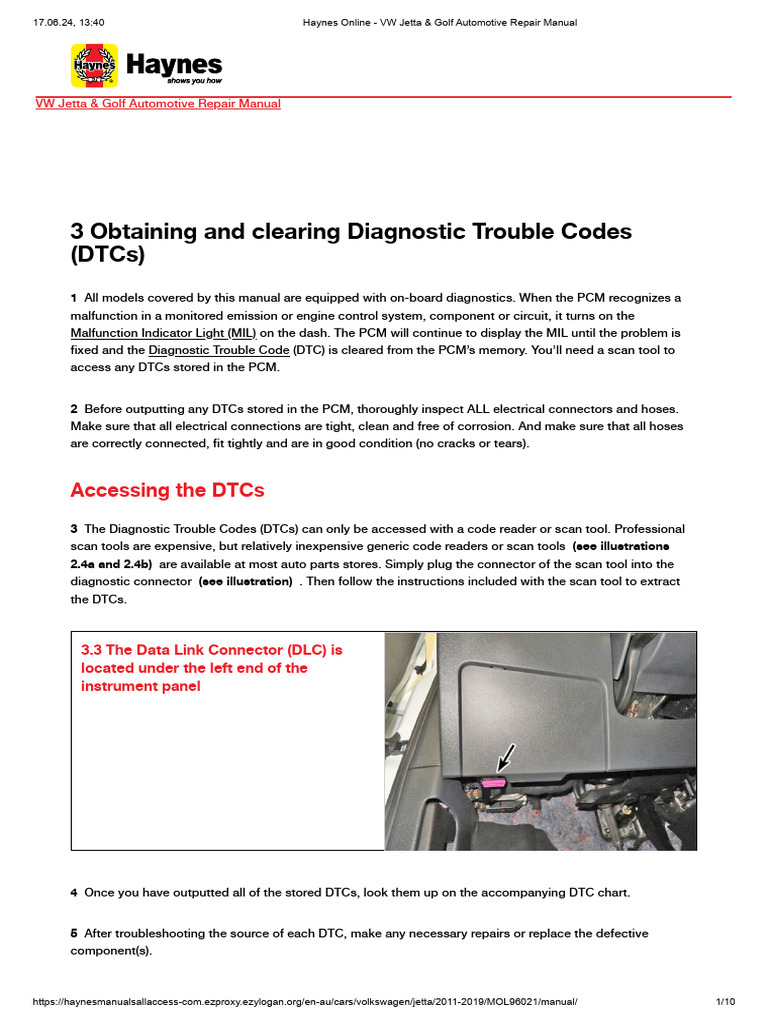 6 Emissions and Engine Control Systems 3 Obtaining and Clearing Diagnostic Trouble Codes (DTCS ...