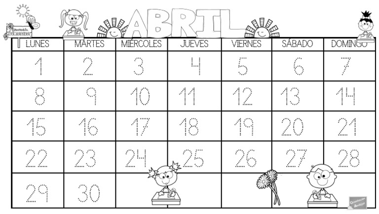 Calendario Punteado de ABRIL 2024 para Escritura Numerica | PDF