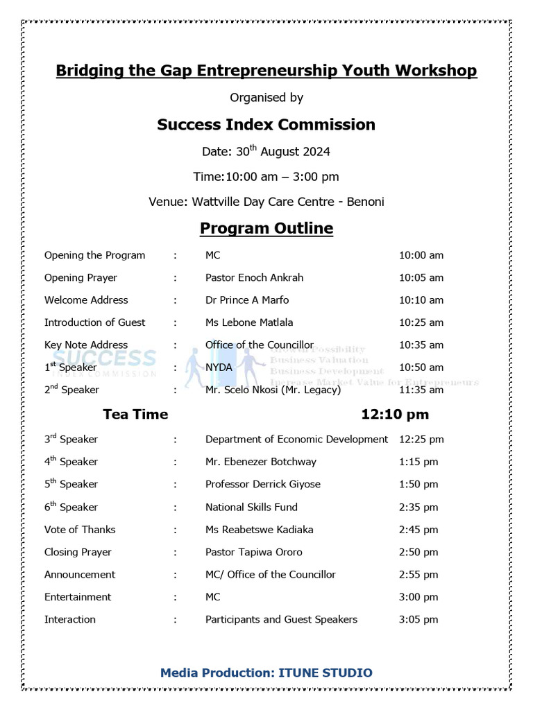 Programme Outline- Benoni Youth Workshop | PDF