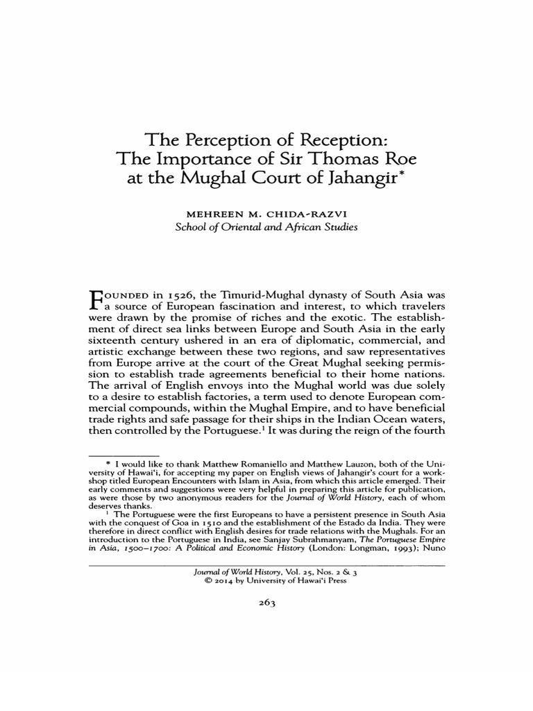 The Perception of Reception_ the Importance of Sir Thomas Roe at the ...