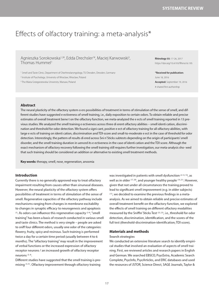Effects Of Olfactory Training Pdf Olfactory System Odor