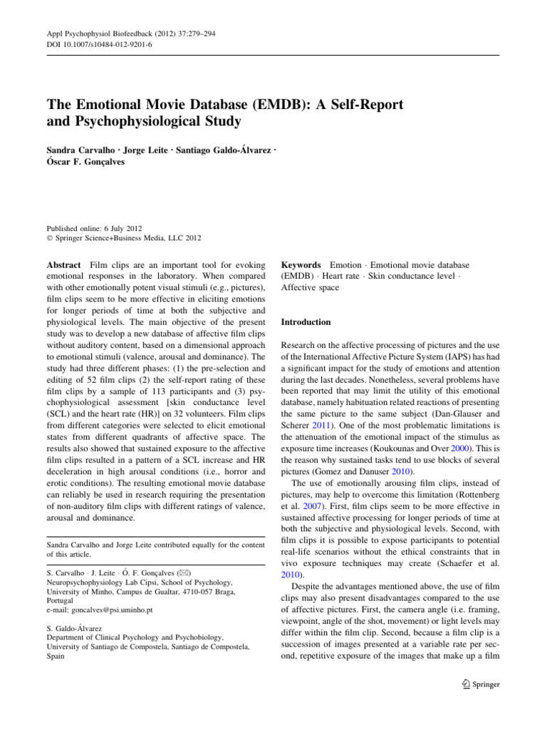 The Emotional Movie Database (EMDB)- A Self-Report and ...