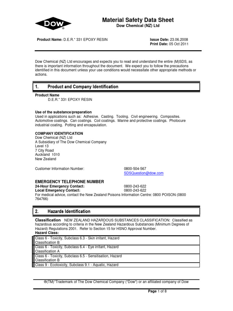 DER 331 MSDS ENG | PDF | Firefighting | Dangerous Goods