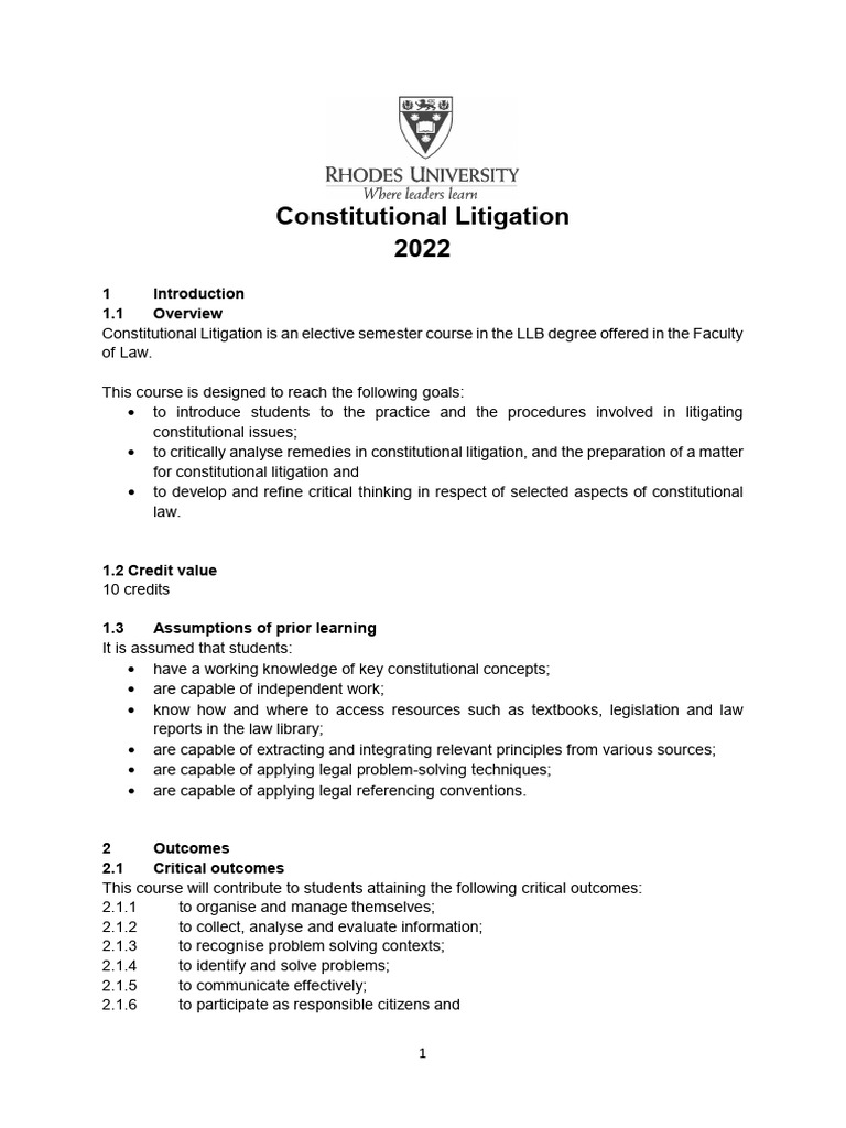 Course Outline 2022 Constitutional Litigation | PDF | Lawsuit | Lecture