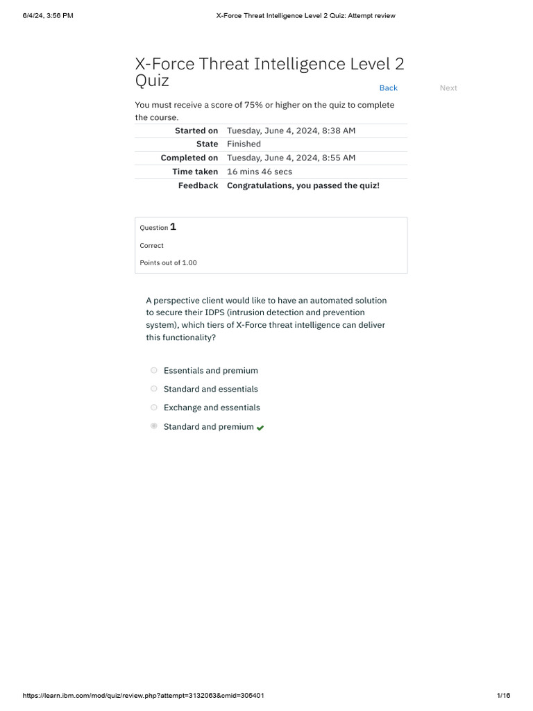 X-Force Threat Intelligence Level 2 Quiz - Attempt Review | PDF ...
