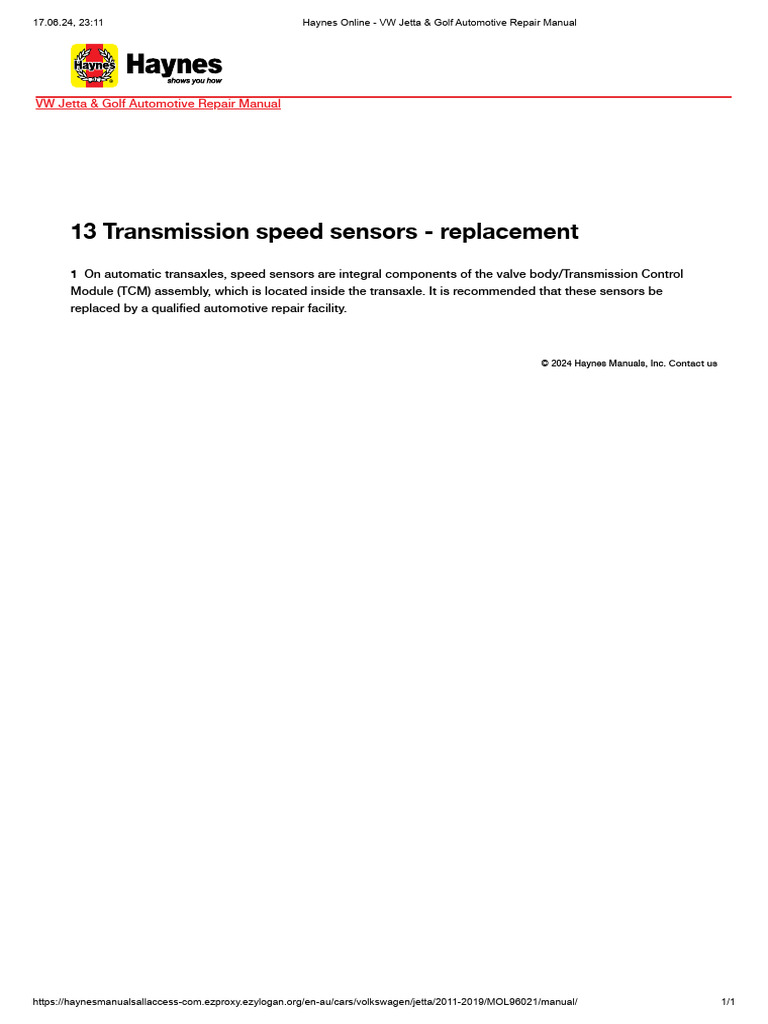 6 Emissions And Engine Control Systems 13 Transmission Speed Sensors
