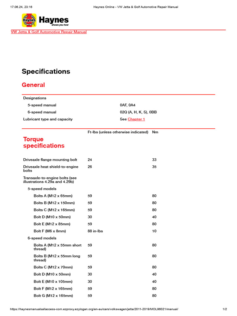 7a Manual Transaxle 0 Specifications | PDF