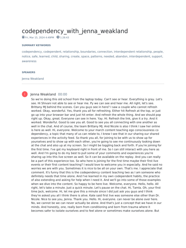 Self Healer's Circle Codependency - With - Jenna - Weakland | PDF ...