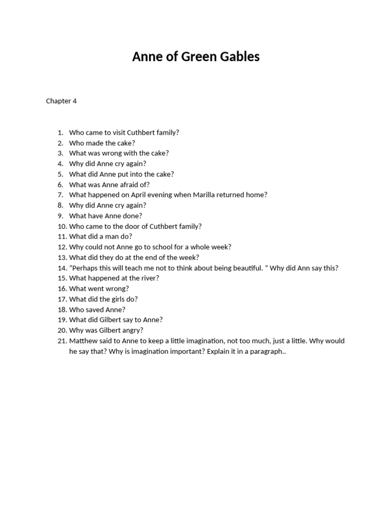 Chapter 4 Anne of Green Gables | PDF