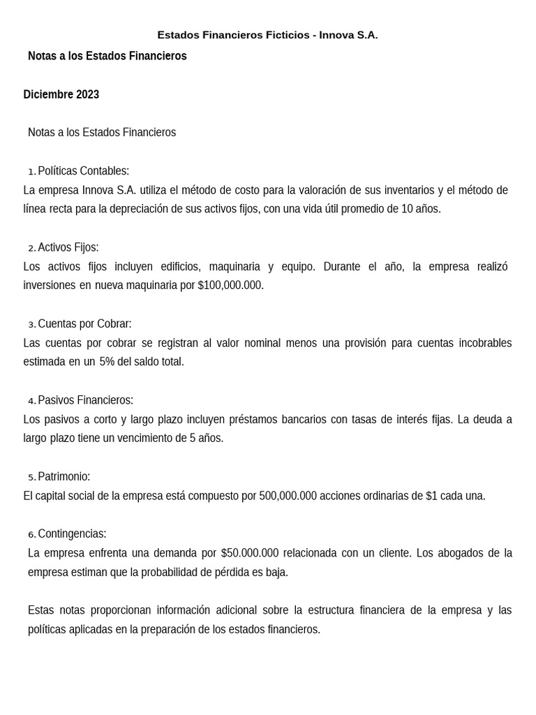 Notas A Los Estados - Financieros - Innova - SA | PDF