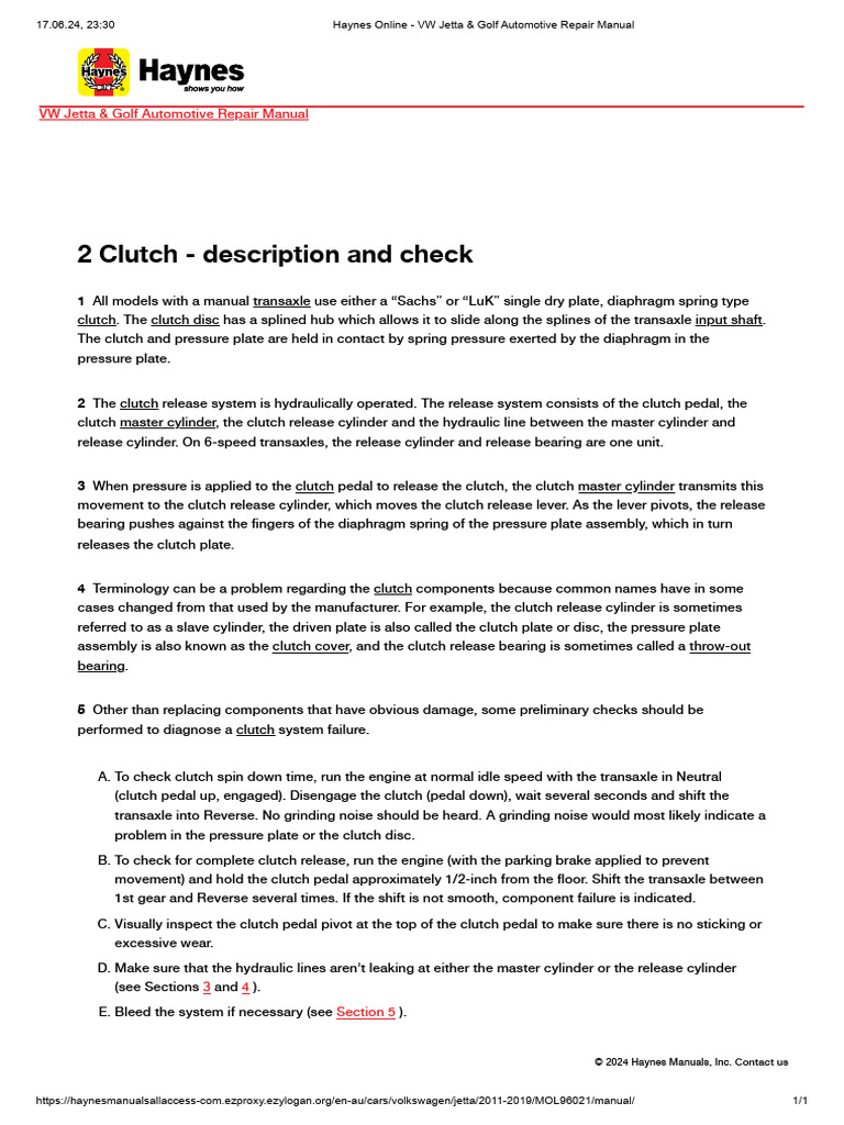 8 Clutch and driveline 2 Clutch - description and check | PDF | Clutch ...