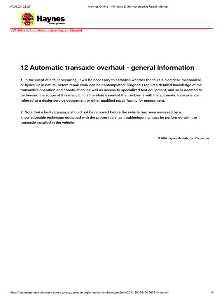 7b Automatic transaxle 12 Automatic transaxle overhaul - general ...