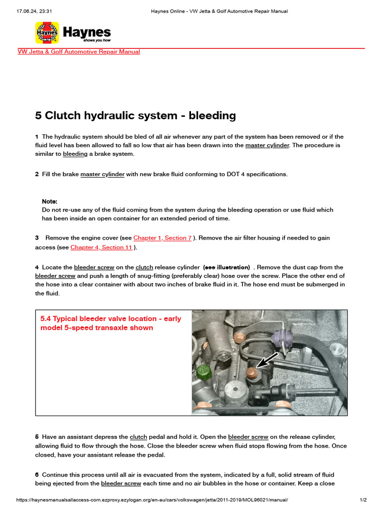 8 Clutch and Driveline 5 Clutch Hydraulic System - Bleeding | PDF ...
