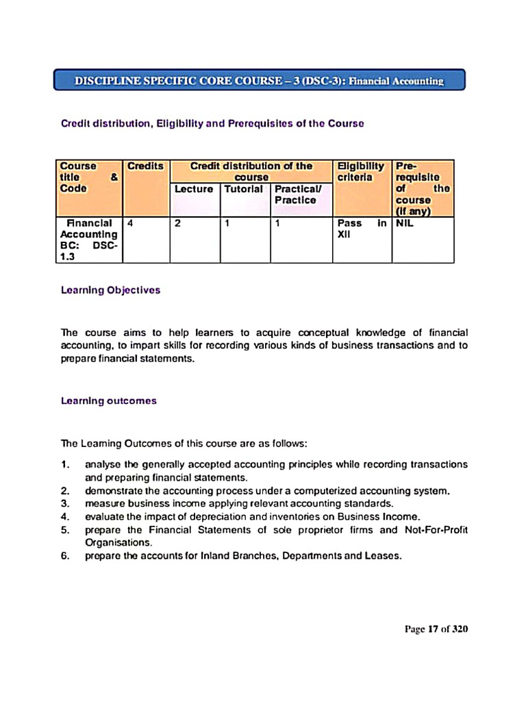 Financial Accounting Syllabus | PDF