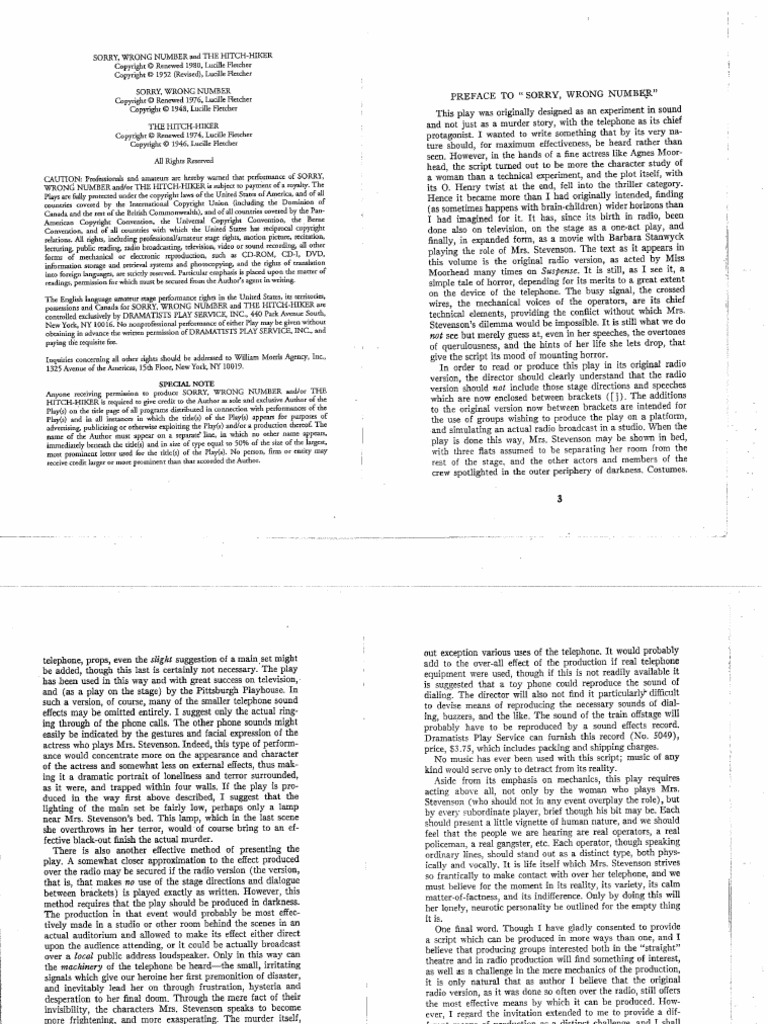 SORRY, WRONG NUMBER (Lucille Fletcher) | PDF