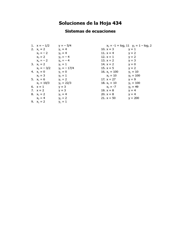 Soluciones de La Hoja 434 Sistemas de Ecuaciones | PDF