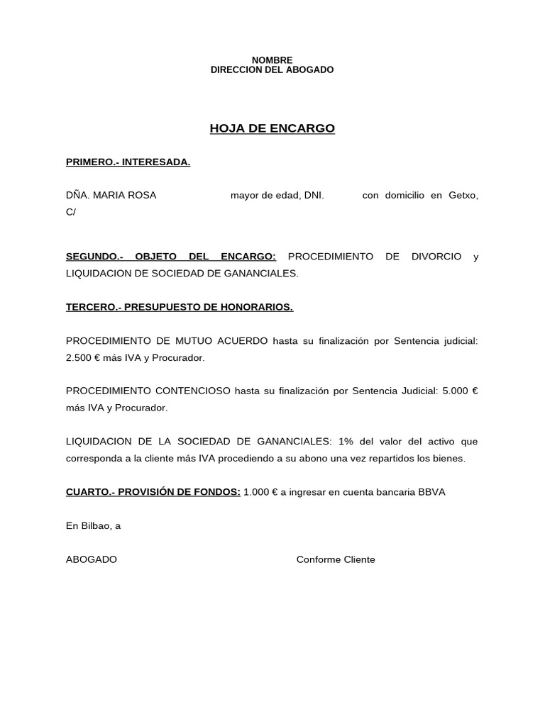 3.-Hoja de Encargo - Divorcio | PDF