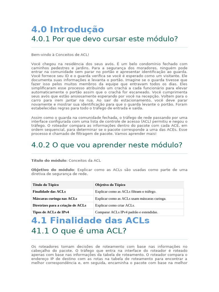 4 Conceitos de ACL | PDF | Comutador de rede | Roteador (informática)