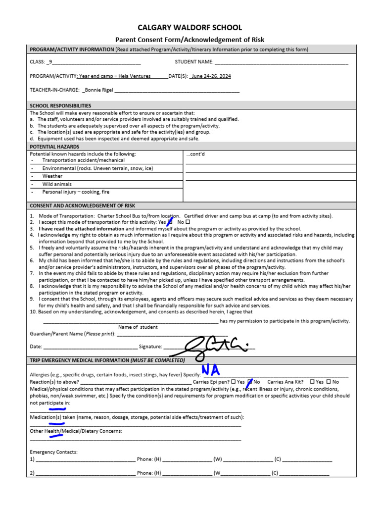 Parent Consent Form 2024 Hela Ventures | PDF