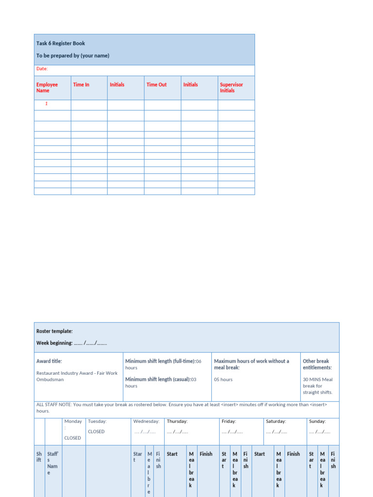 Task 6 Register Book and Modified Roster | PDF