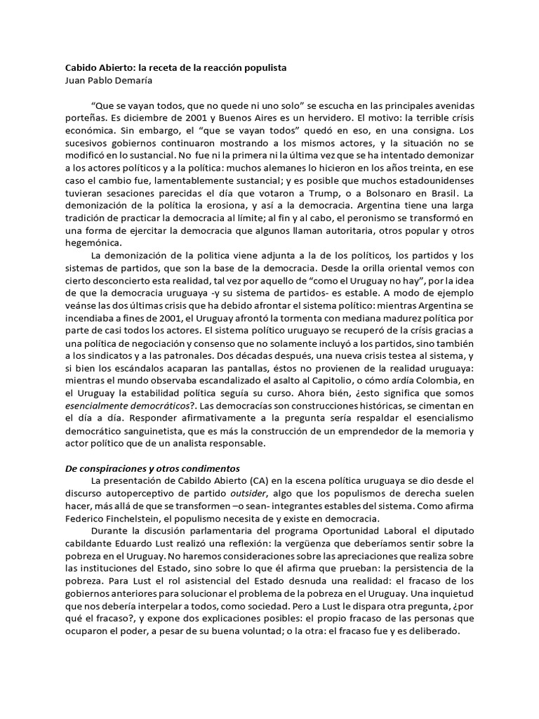 Cabido Abierto. La receta de la reacción populista | PDF | Fascismo ...