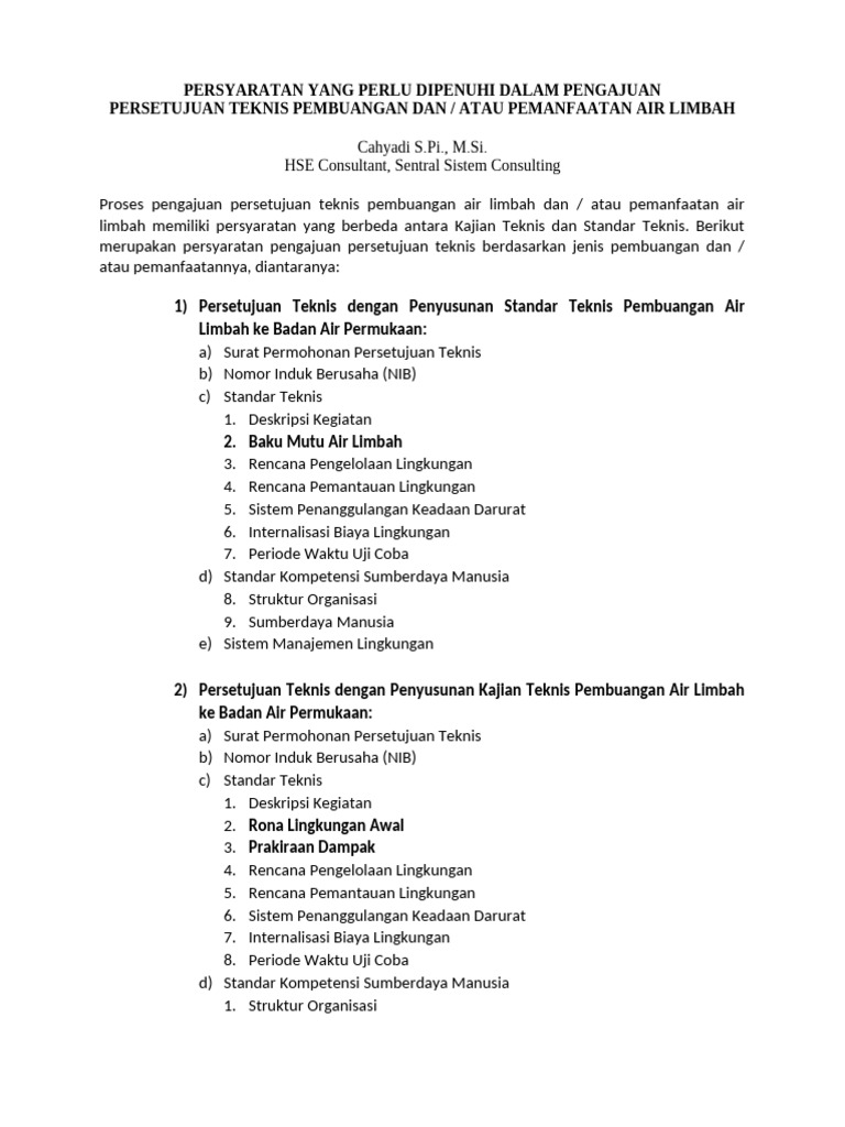Persyaratan Pengajuan PerTek Pembuangan Dan Atau Pemanfaatan Air Limbah | PDF