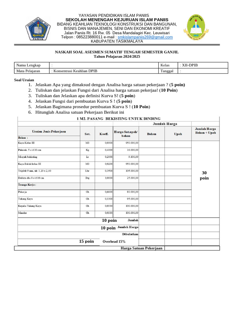 Soal Konsentrasi Keahlian Dpib Kelas Xii | PDF