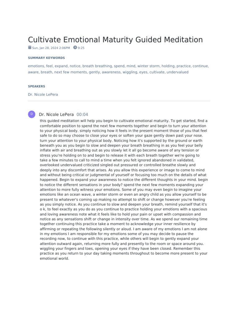 Guided Meditation for Emotional Maturity | PDF | Meditation | Cognitive ...
