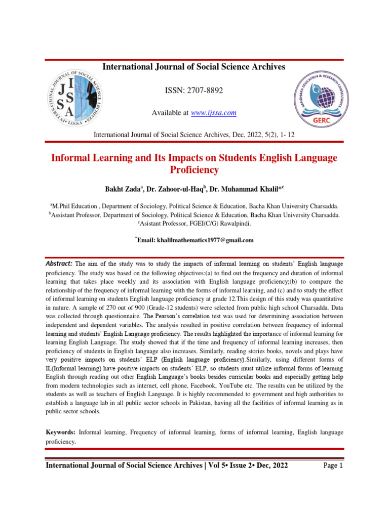 Informal Learning and Its Impacts on Students English Language Proficiency | PDF | Validity ...