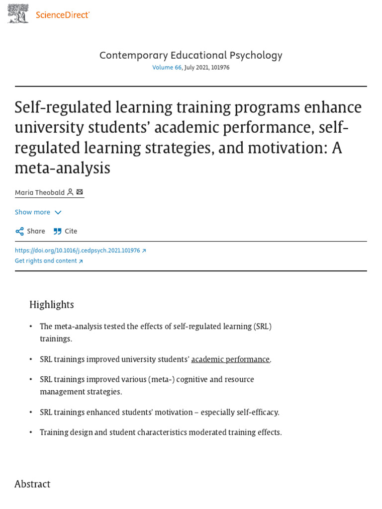 Self-regulated learning training programs enhance university students’ academic performance ...