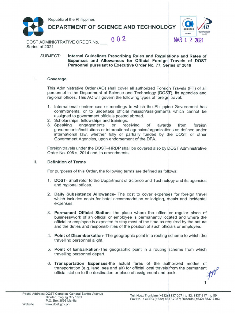 Dost-Ao-002-2021 Irr On Eo 77 | PDF