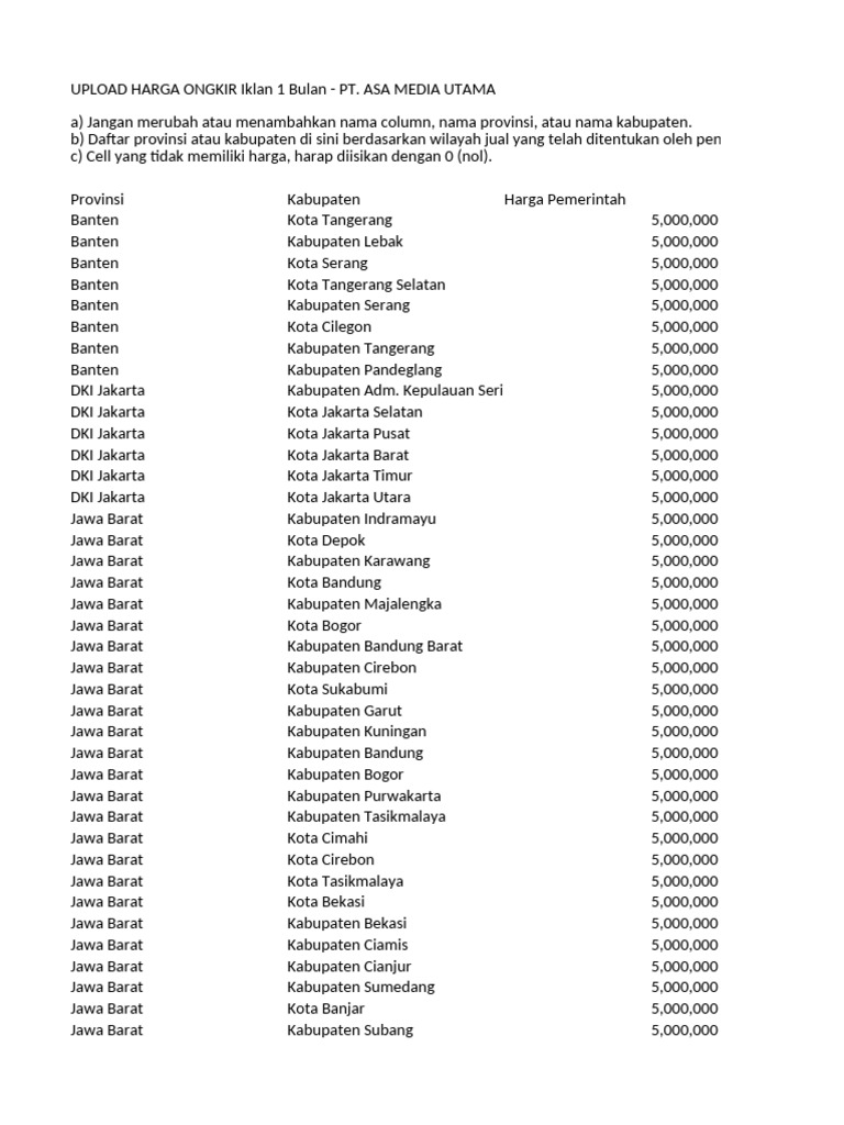 Template Harga Produk Iklan 1 Bulan - PT. ASA MEDIA UTAMA | PDF