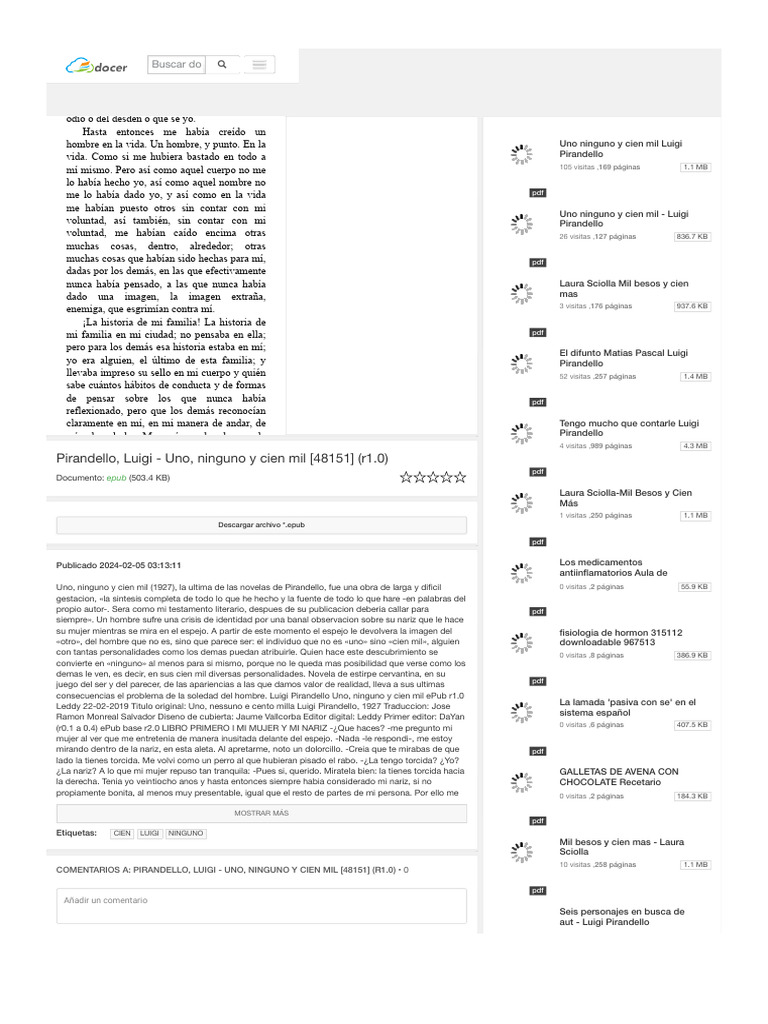 Pirandello, Luigi - Uno, ninguno y cien mil [48151] (r1.0) - epub Docer.ar | PDF | Formatos de ...