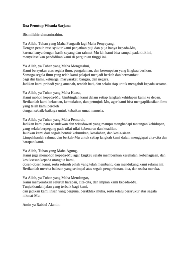 Doa Penutup Wisuda Sarjana 2 | PDF