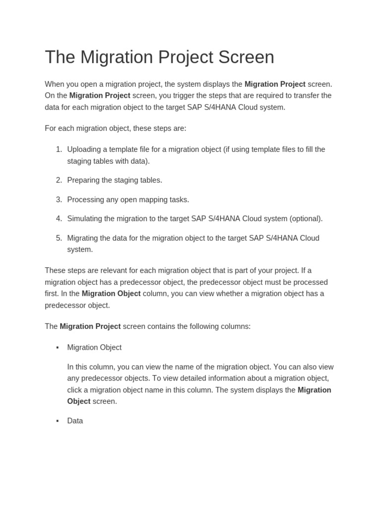 SAP - The Migration Project Screen | PDF | Computing | Software