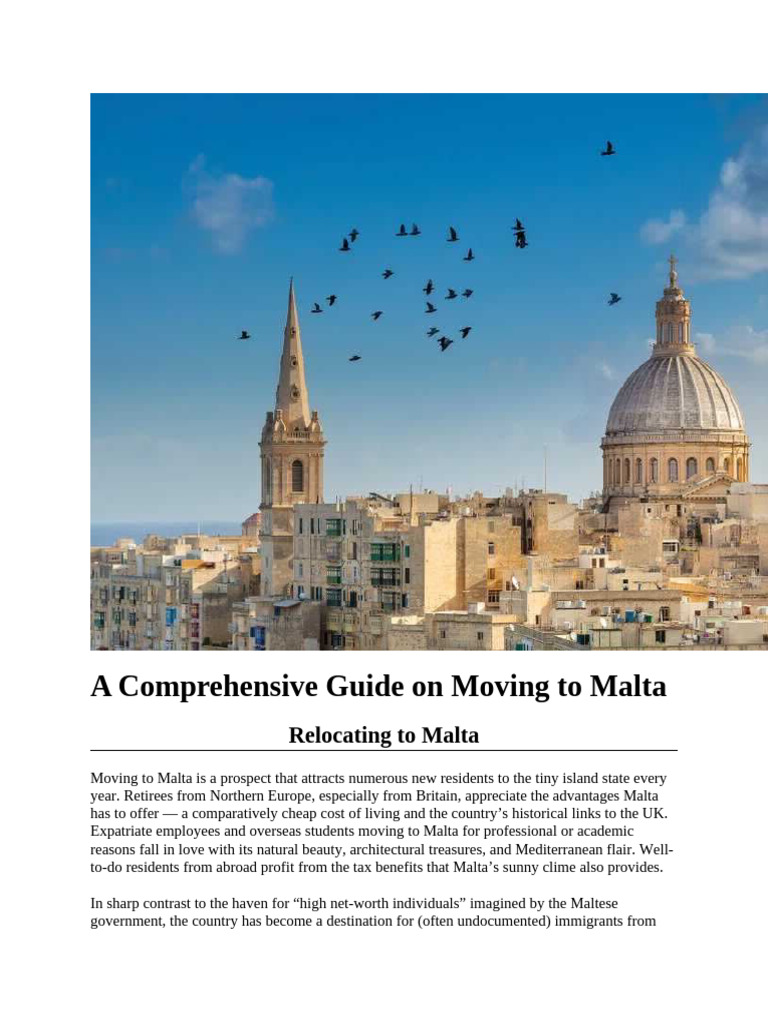 Moving to Malta: A Complete Guide | PDF | Cost Of Living | Travel Visa