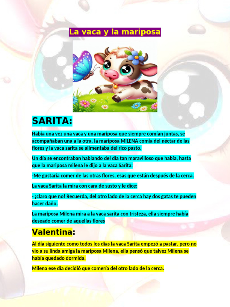 La vaca y la mariposa CON LOS NOMBRES DE CADA UNA | PDF