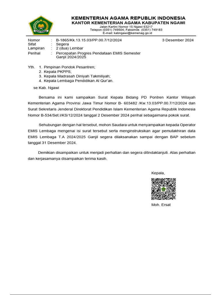 Surat Percepatan Pemutakhiran Data EMIS T.A 24 - 25 Ganjil Merged | PDF