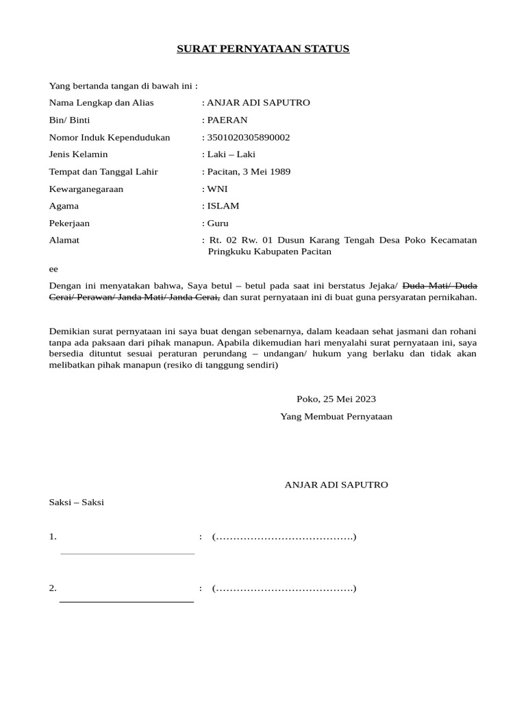 Surat Pernyataan Status | PDF