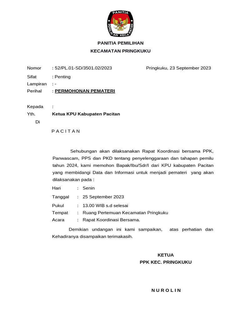 SURAT UNDANGAN BIMTEK | PDF