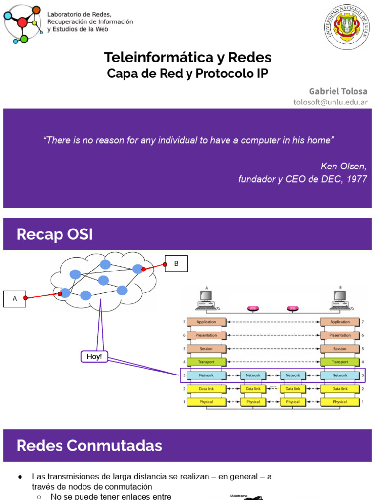 Capa de Red Protocolo IP | PDF | Red de computadoras | Cambio de paquetes