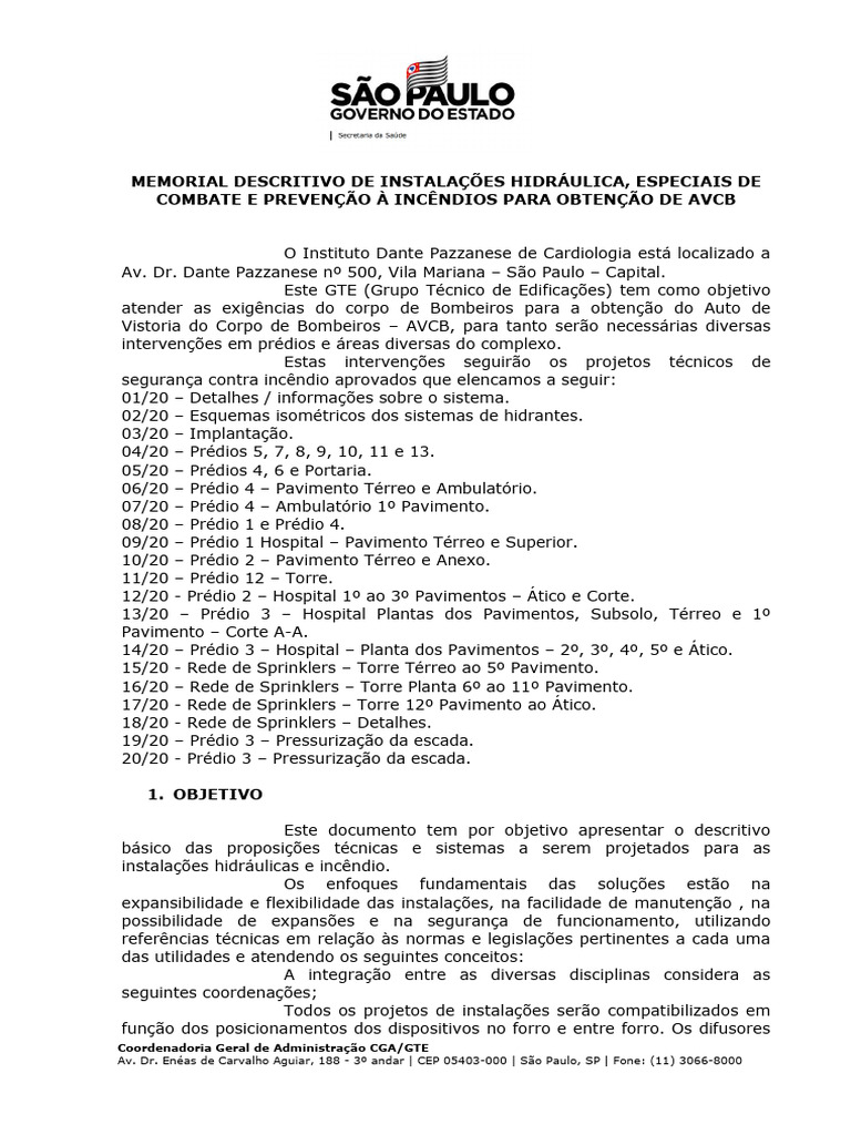 Memorial Descritivo de Instalações de Incêndio | PDF | Bomba | Dióxido ...