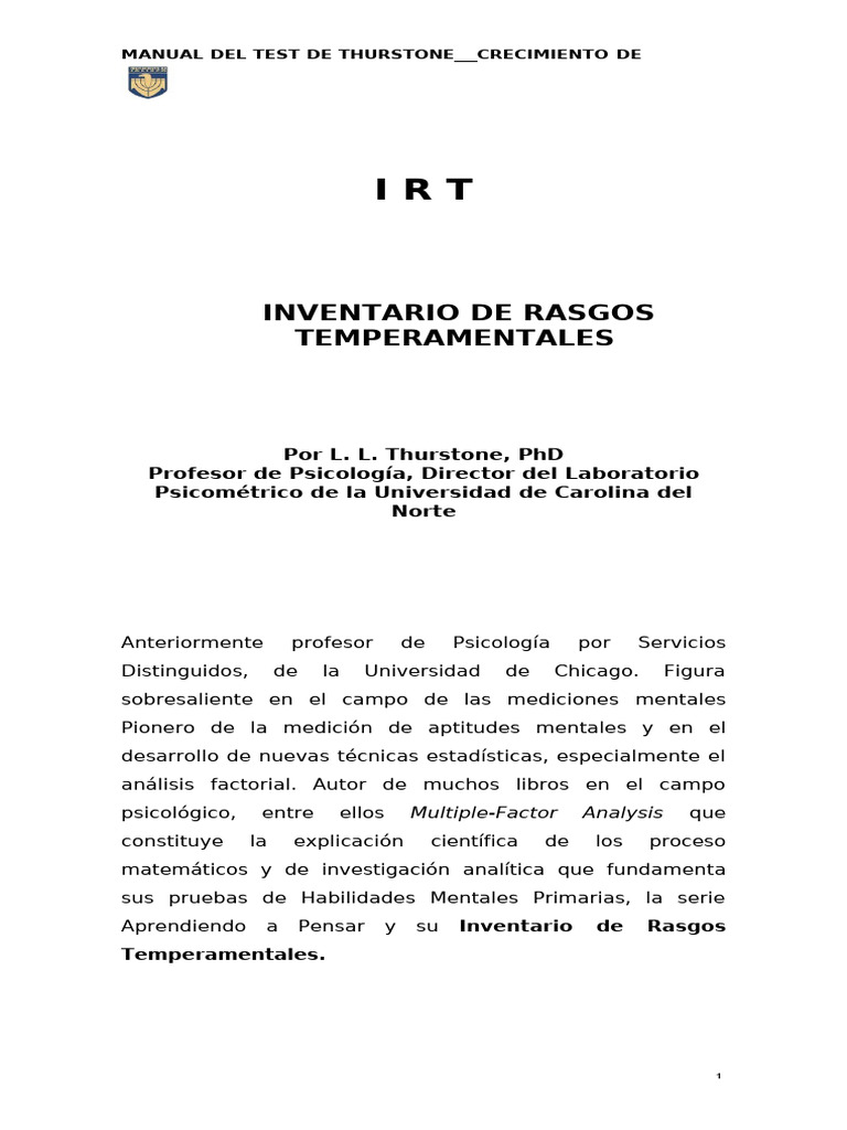 Manual Irt Thurstone | PDF | Sicología | Conceptos psicologicos