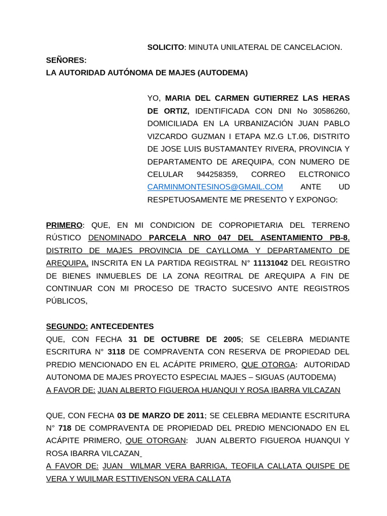 Solicito Minuta Unilateral - Pb47 | PDF